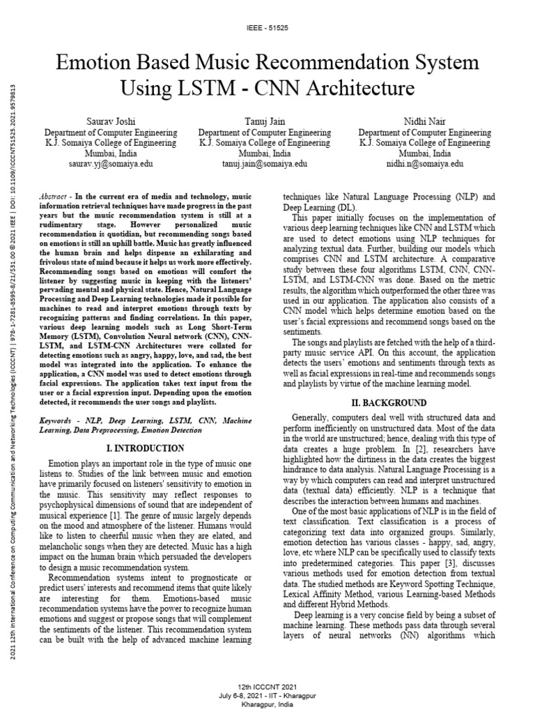 Emotion_Based_Music_Recommendation_System_Using_LSTM_-_CNN_Architecture | PDF | Deep Learning ...