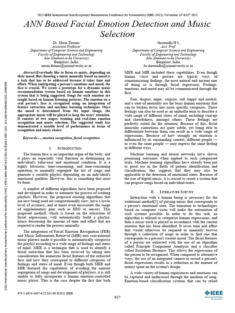 Emotion-Based Music Recommendation System | PDF | Emotions | Deep Learning