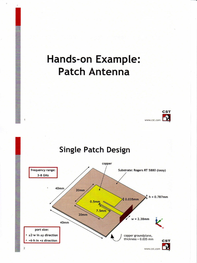 CST Patch Antenna Example | PDF