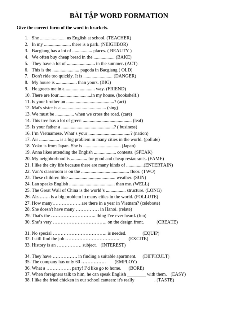 Word Formation Exercises | PDF
