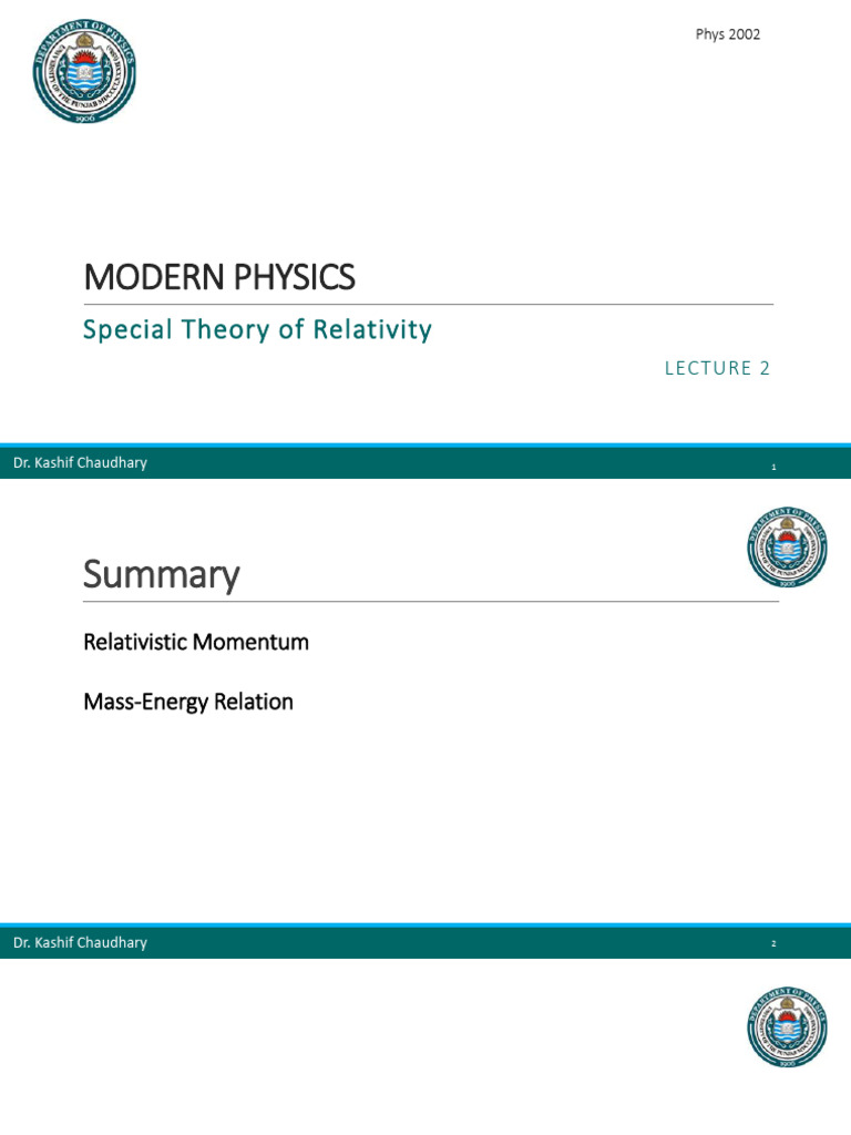 Modern Physics - Lecture 2 | PDF | Special Relativity | Momentum