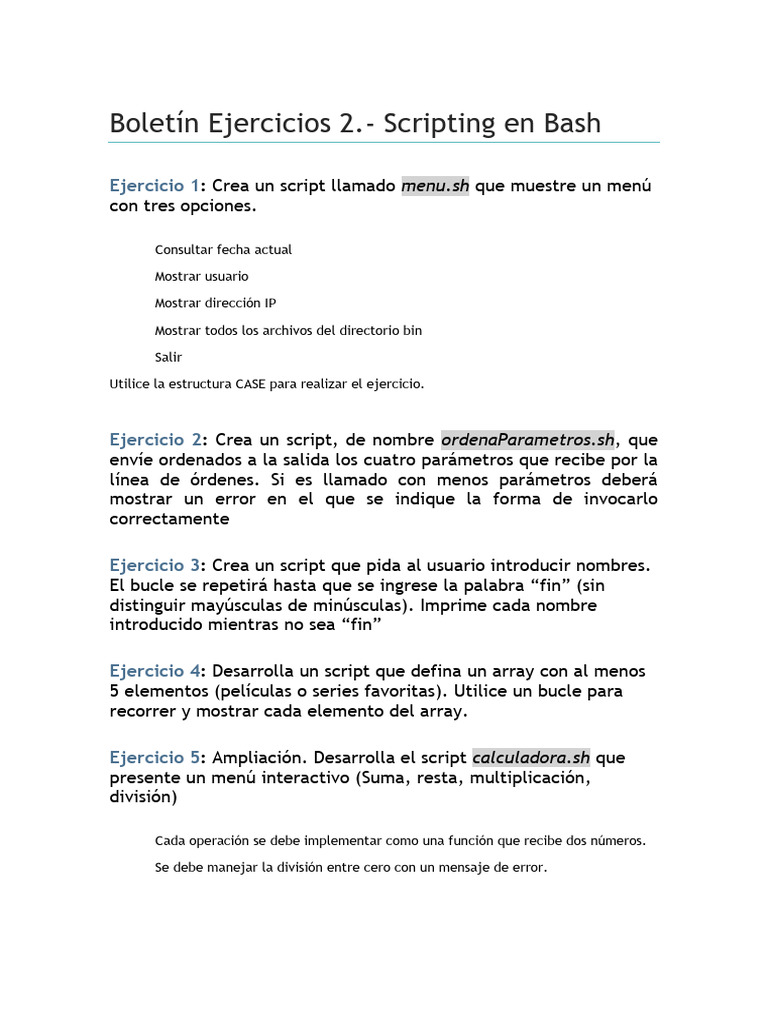 Boletín Ejercicios 2 Bash | PDF | Programación de computadoras