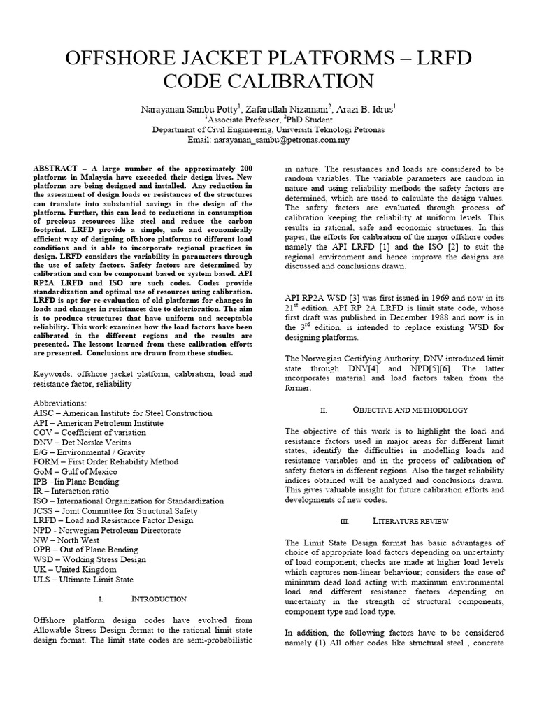 Offshore Jacket Platforms LRFD Code Cali | PDF | Reliability ...