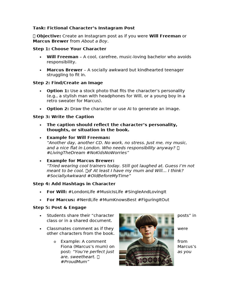 Instagram Post Ideas for Characters | PDF