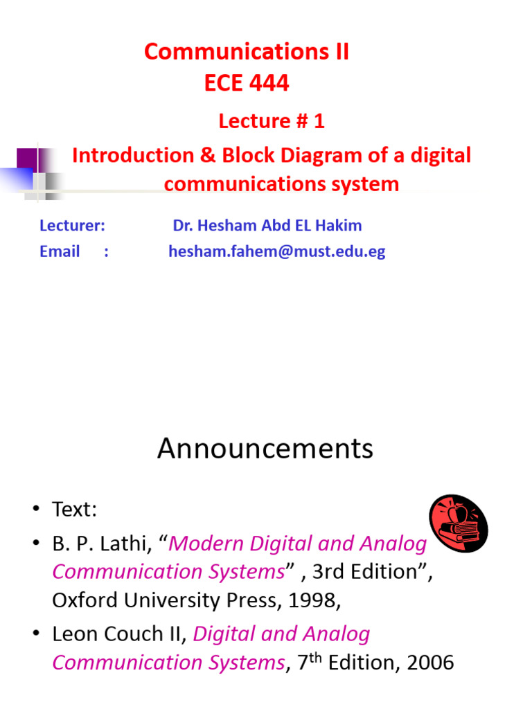 ECE 44 Lecture 1 - Communications II Introduction & Block Diagram of A ...