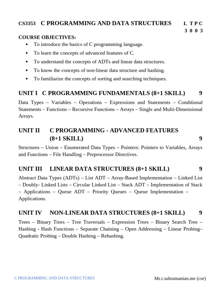 Cs3353c Programming And Data Structures Pdf Object Oriented 0243