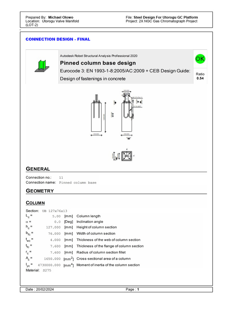 Steel Design Calculation Sheet - Using Autodesk Robot | PDF | Gas ...