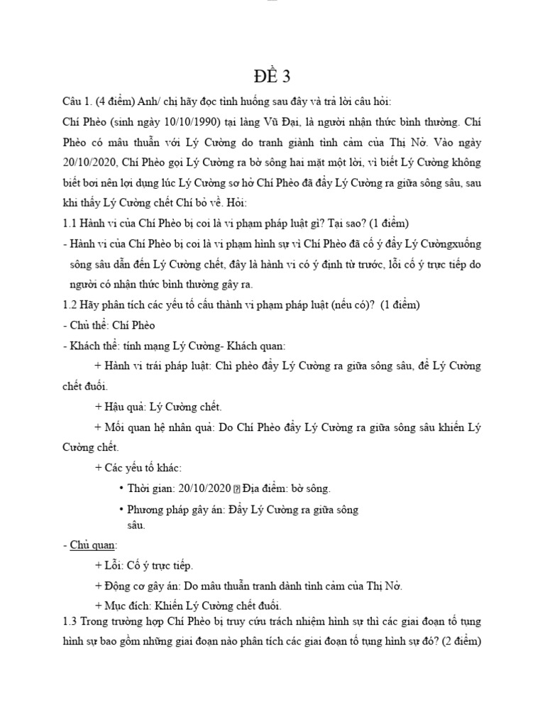 Bai Tap Cau Thanh Toi Pham Mon Phap Luat Dai Cuong Dai Hoc Noi Vu Ha N 130733 | PDF