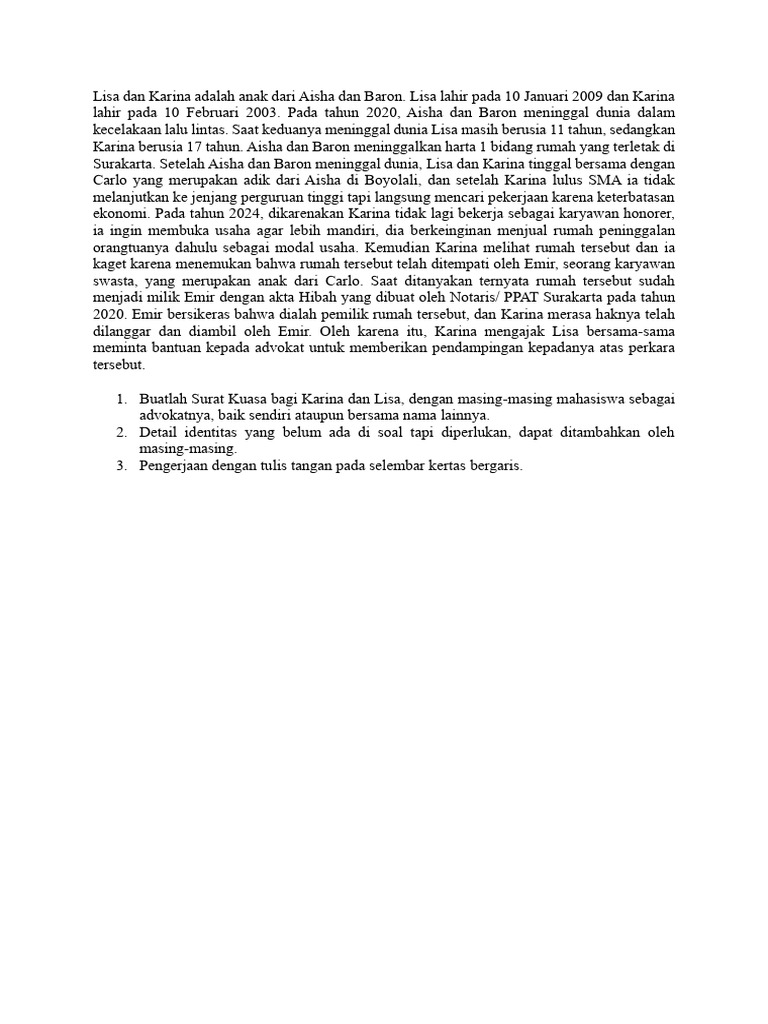 Soal Kasus Hukum Acara Perdata (SURAT KUASA) | PDF