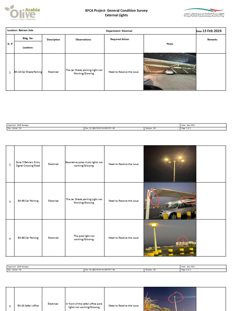 Electrical General Condition Survey External Lights Both Side | PDF ...