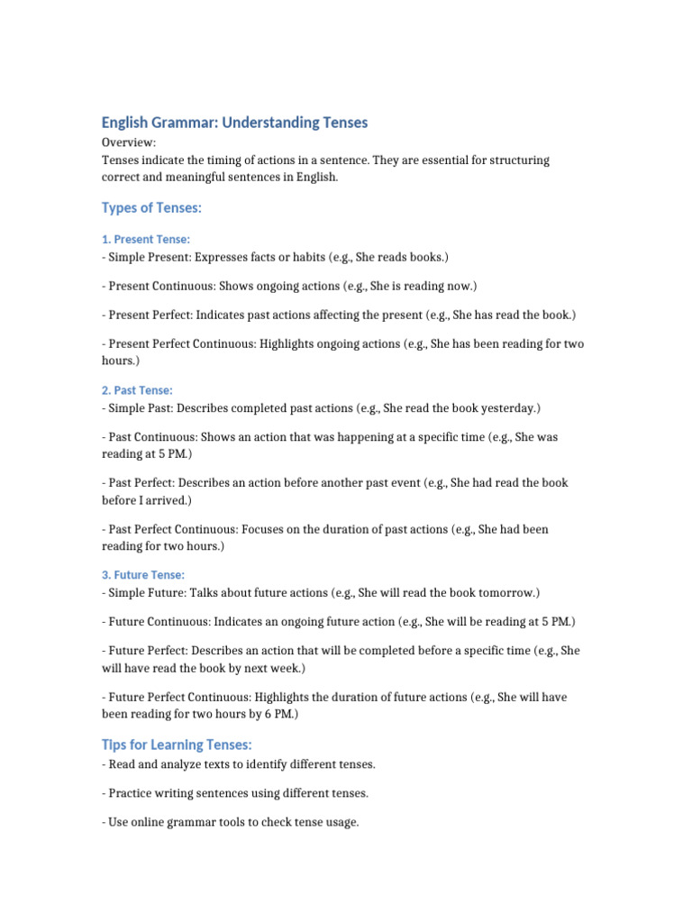 Mastering English Tenses Guide | PDF