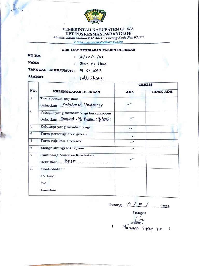 Ceklis Persiapan Rujukan | PDF
