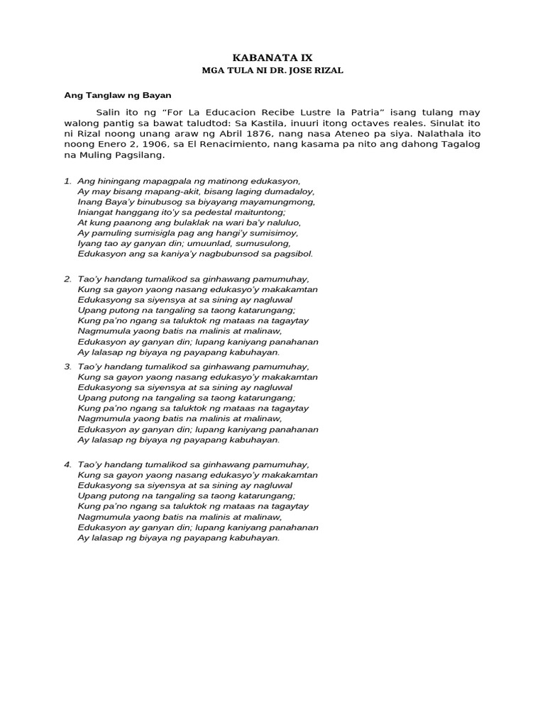 Mga Tula Ni Rizal | PDF