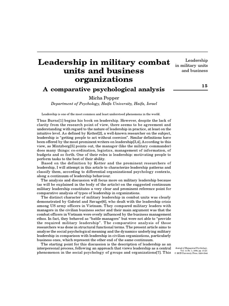 Leadership in Military Combat Units and | PDF | Leadership | Motivational
