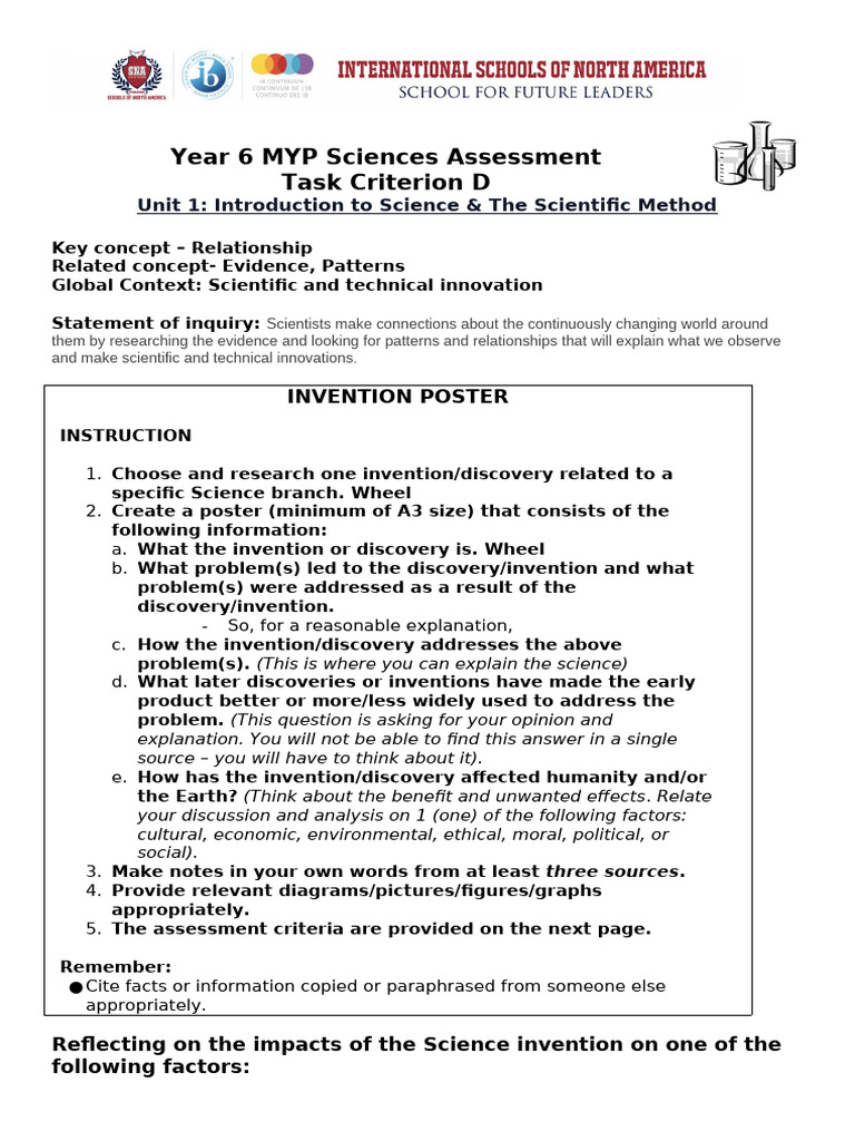 MYP_1_Summative_criteria__D | PDF | Science | Cognition