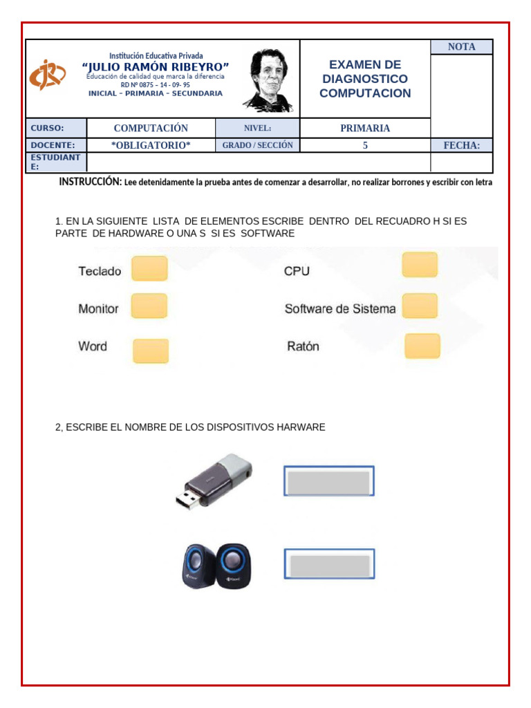 Examen de Computacion 5 To de Primaria | PDF