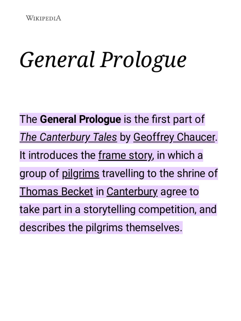 Overview of Chaucer's General Prologue | PDF | Middle English Poetry ...