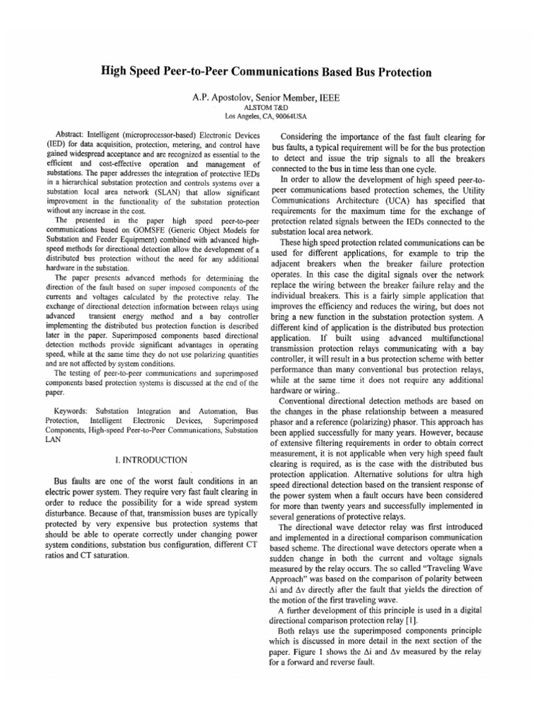 High-Speed Peer-to-Peer Bus Protection | PDF | Relay | Electric Power ...