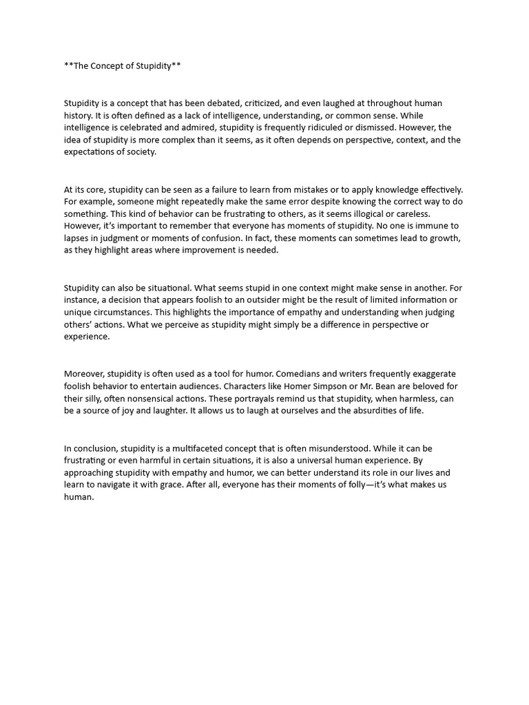 The Concept of Stupidity | PDF