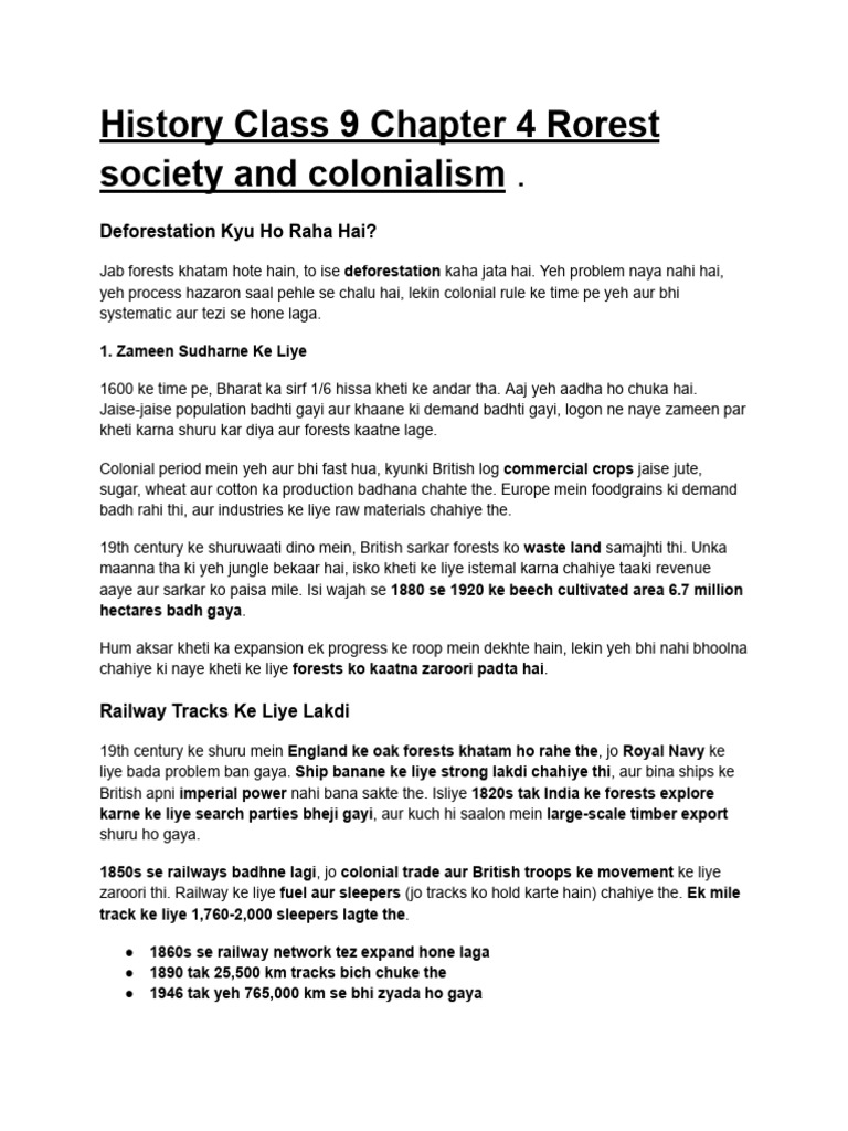 History Class 9 Chapter 4 Rorest Society and Colonialism | PDF ...