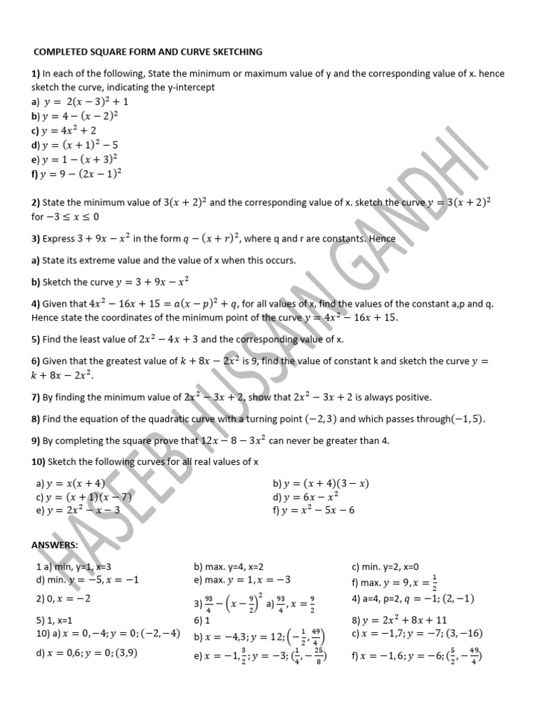 Quadratics Worksheet | PDF | Equations | Quadratic Equation
