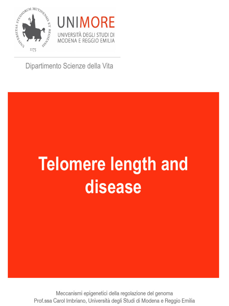 Imbriano-Lesson15-Telomeres Length and Disesases | PDF | Epigenetics | Telomere