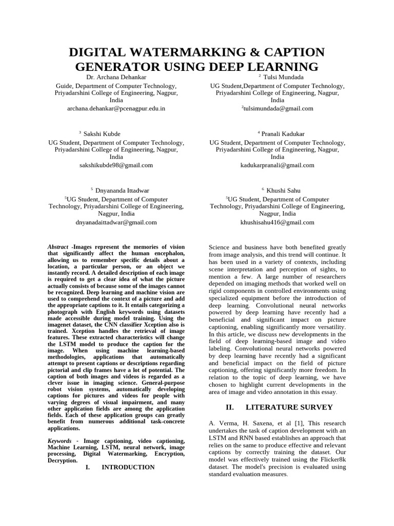 DW & Caption Generator - Paper 1 | PDF | Deep Learning