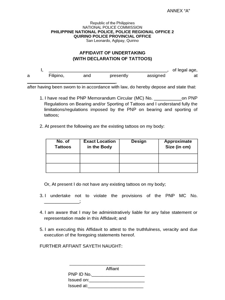 Affidavit of Undertaking on Tattoos | PDF