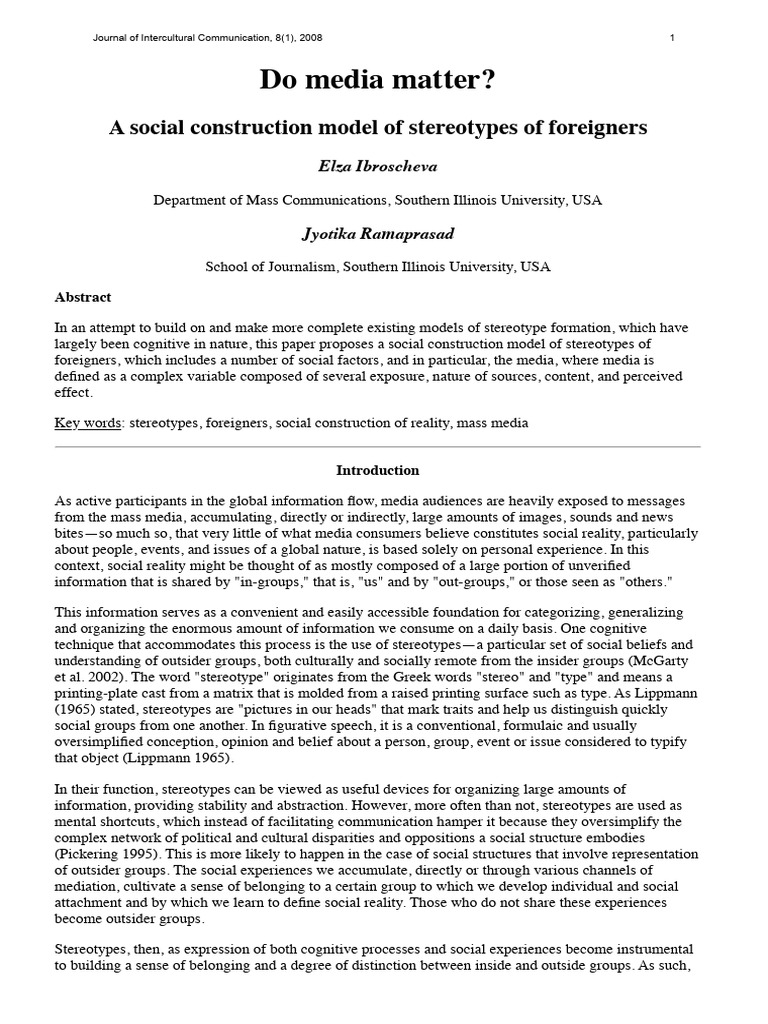 Do Media Matter A Social Construction Model of Ste | PDF | Stereotypes ...