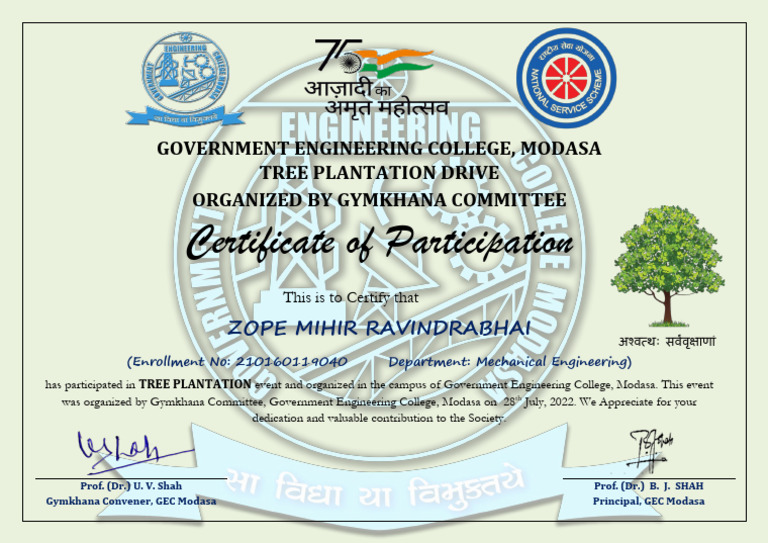Tree Plantation Participation Certificate | PDF