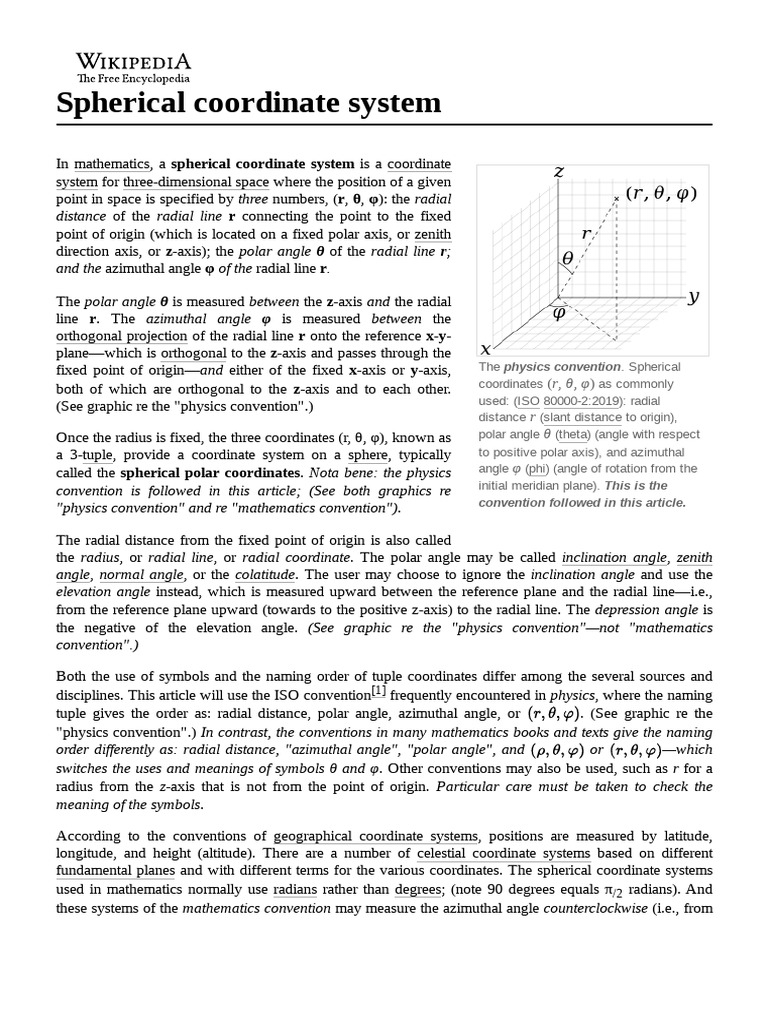Spherical Coordinate System | PDF | Coordinate System | Geometric ...