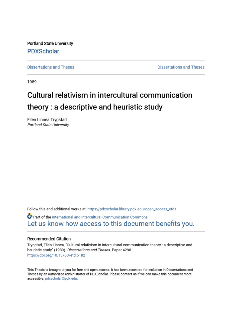 Cultural Relativism in Intercultural Communication Theory - A Des | PDF ...