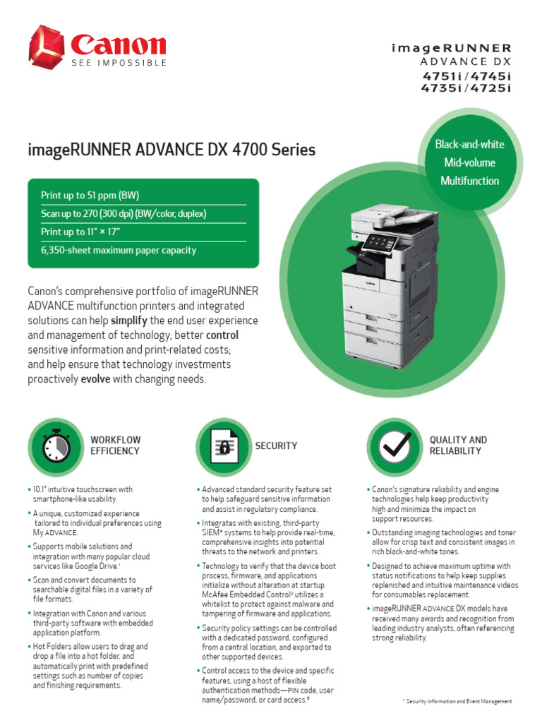 Canon imageRUNNER ADVANCE DX 4745i Brochure | PDF | Security | Computer ...