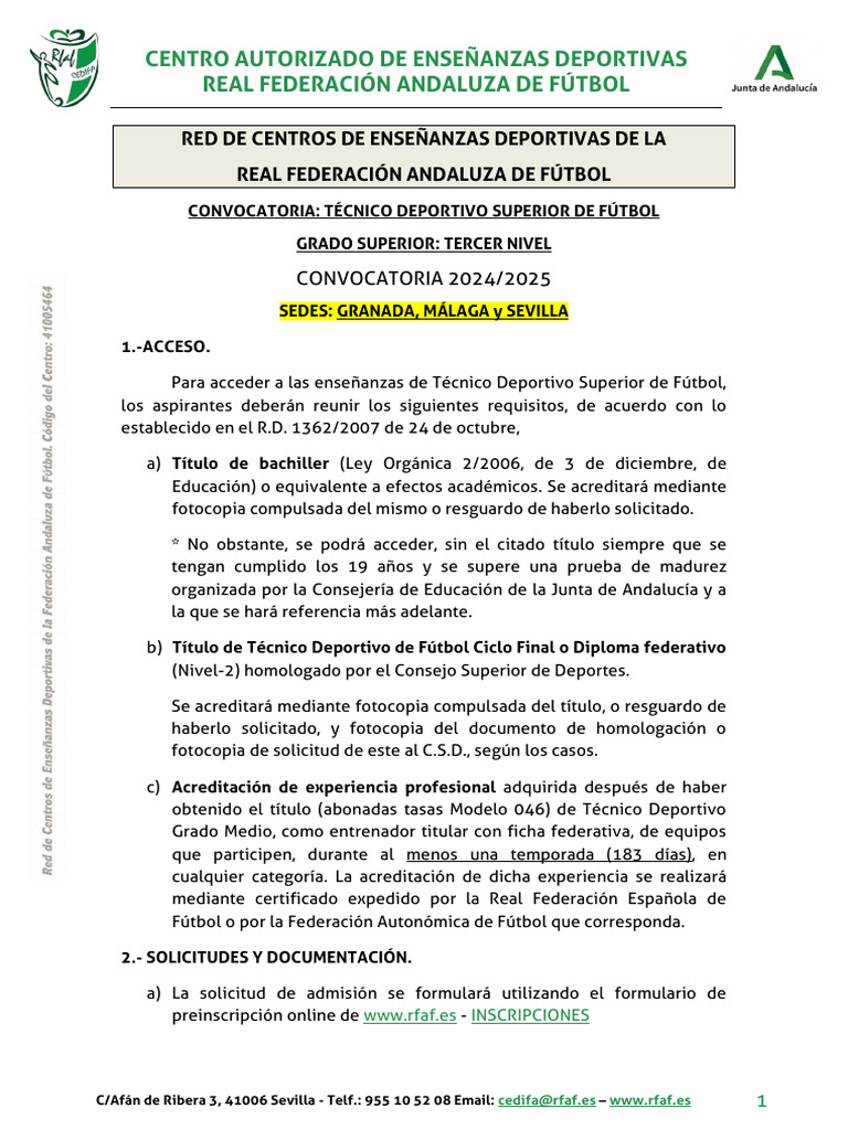 Conv TERCER NIVEL F Tbol 2024 25 ACADEMICO | PDF | Sevilla