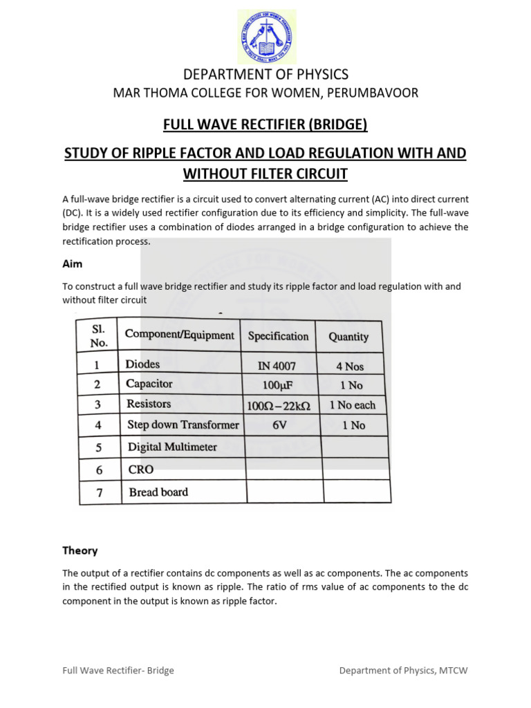 FULL-WAVE-RECTIFIER-BRIDGE | PDF | Rectifier | Electrical Circuits