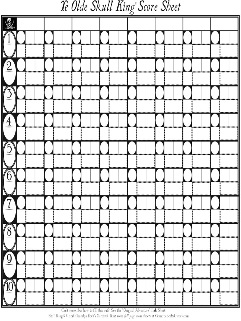 SCORE SHEETS-Skull Kings-Old Edition Extra Wide 8player | PDF