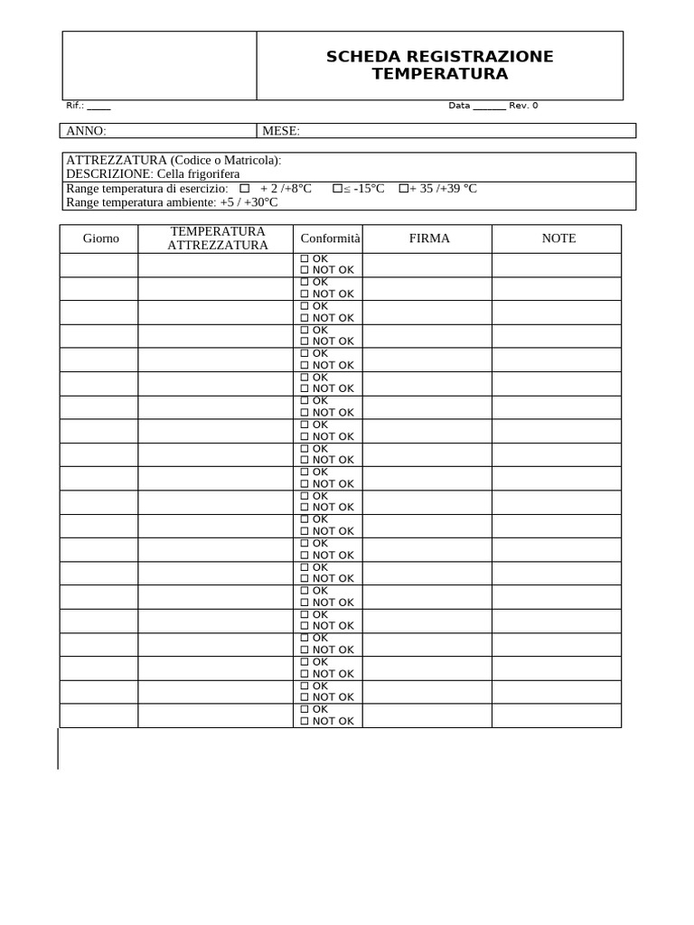 Scheda Registrazione Temperature | PDF