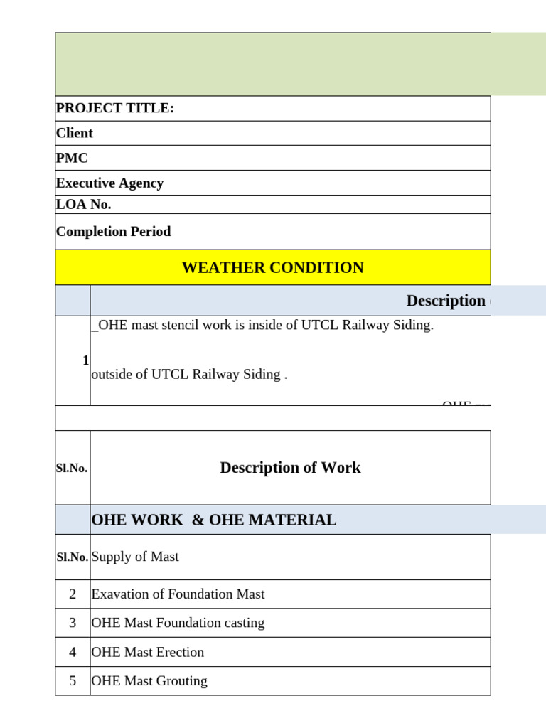 OHE Work Progress Report: UTCL Siding | PDF | Electricity