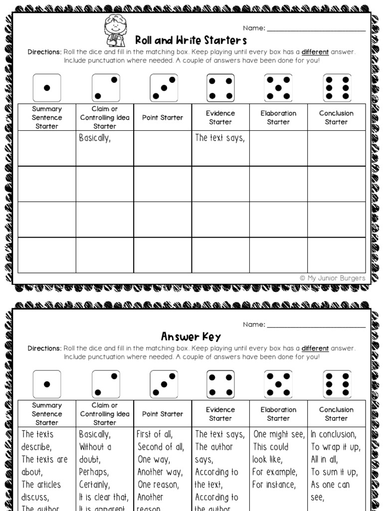 Roll and Write Starters: Basically, The Text Says | PDF