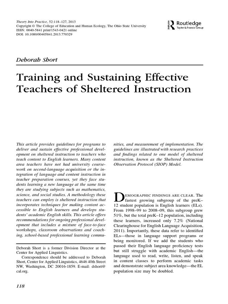 Training and Sustaining Effective Teachers of Sheltered Instruction ...