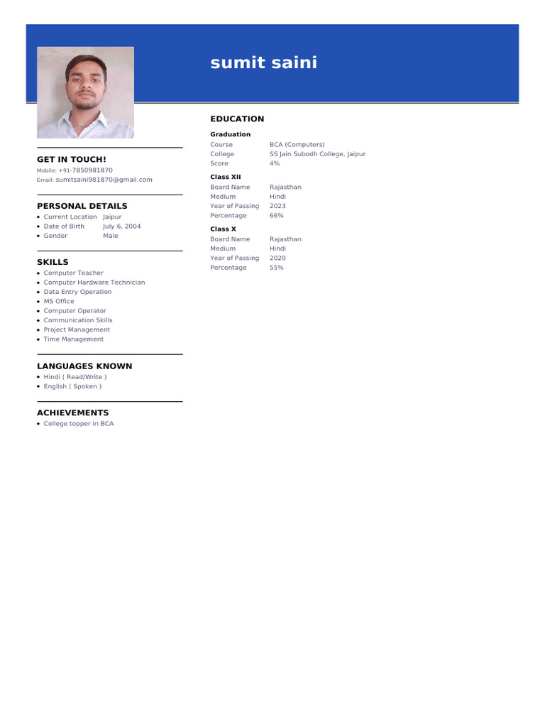 Sumit Saini Resume | PDF