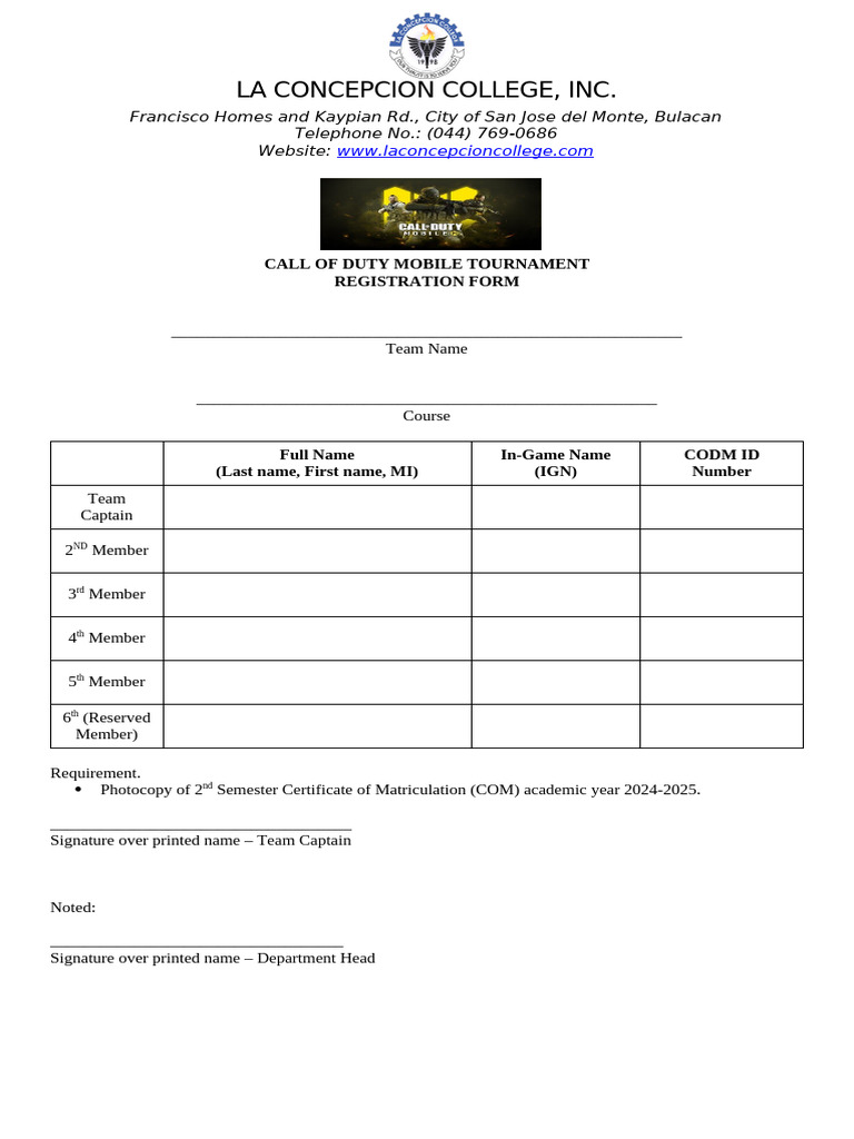 CODM Registration Form | PDF