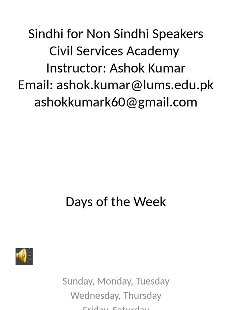 Days of The Week - Sindhi - 2.1.1 - 1 | PDF
