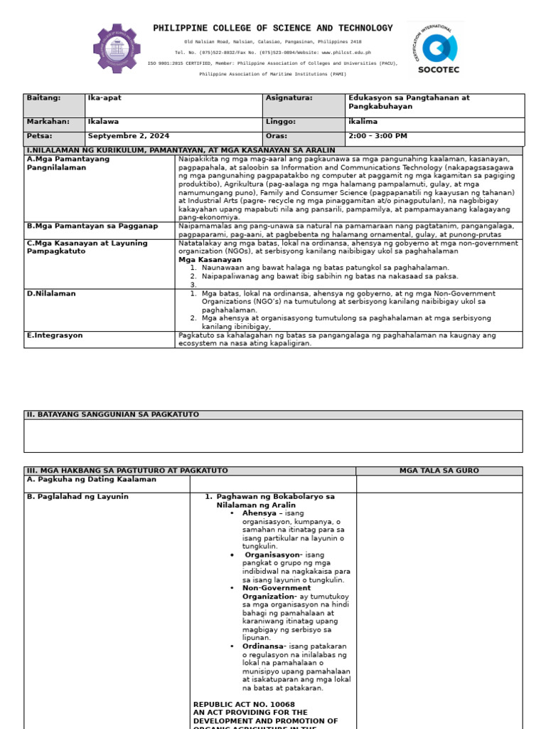 Lesson Plan Sample | PDF | Food And Agriculture Organization ...