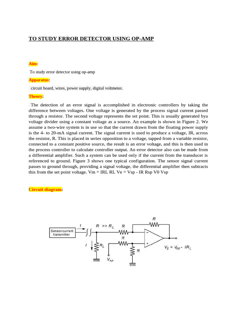 Error Detector Study with Op-Amp | PDF