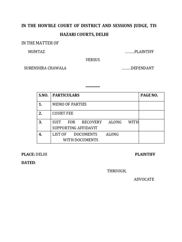 Mumtaz Vs Surendra Chawla Plaint | PDF | Affidavit | Lawsuit