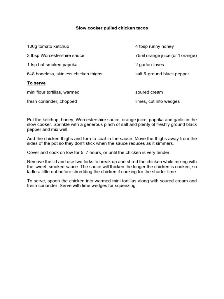 Slow Cooker Pulled Chicken Tacos | PDF