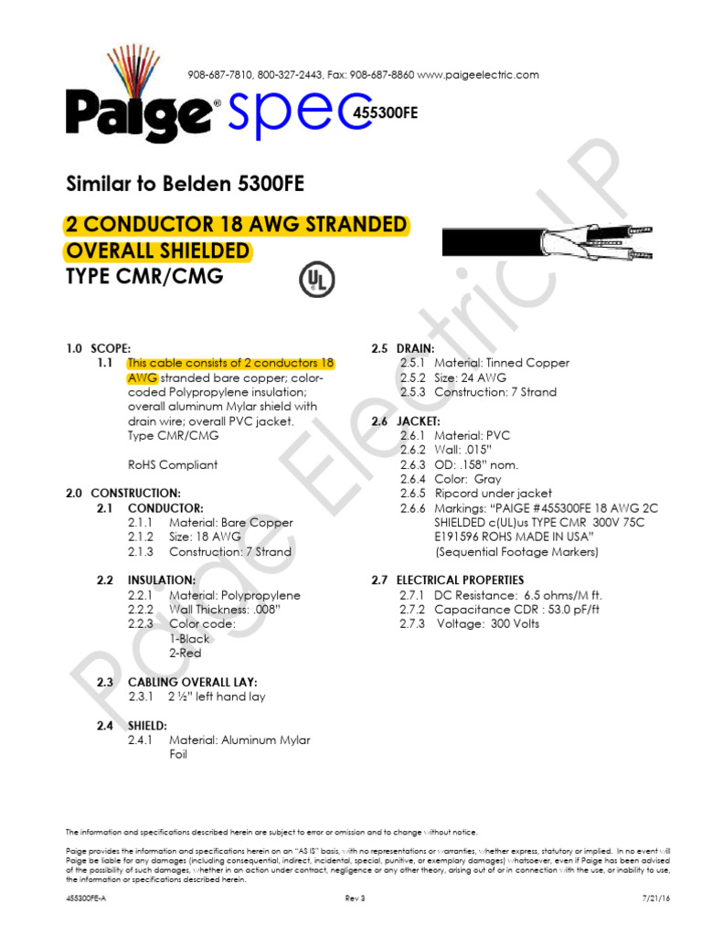 455300FE - 2C 18 AWG Shielded | PDF | Electrical Conductor | Electrical ...