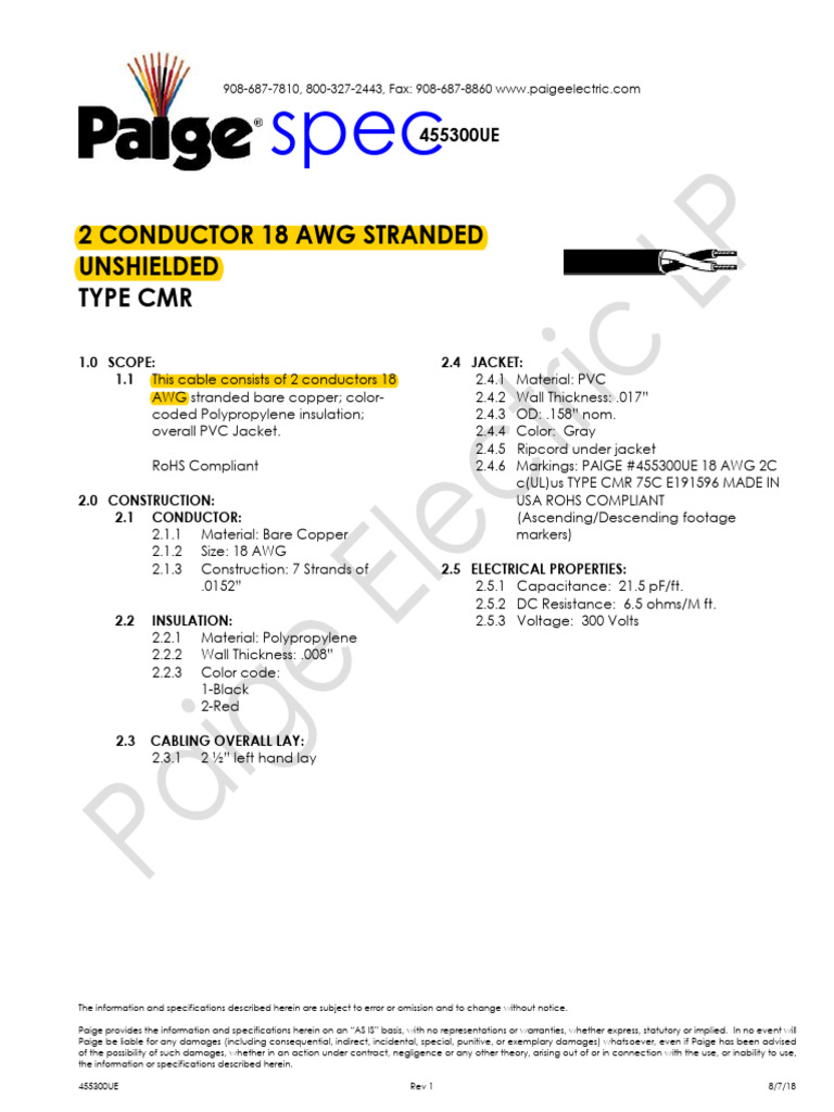 455300ue - 2C 18 Awg Unshielded | PDF | Electrical Conductor ...