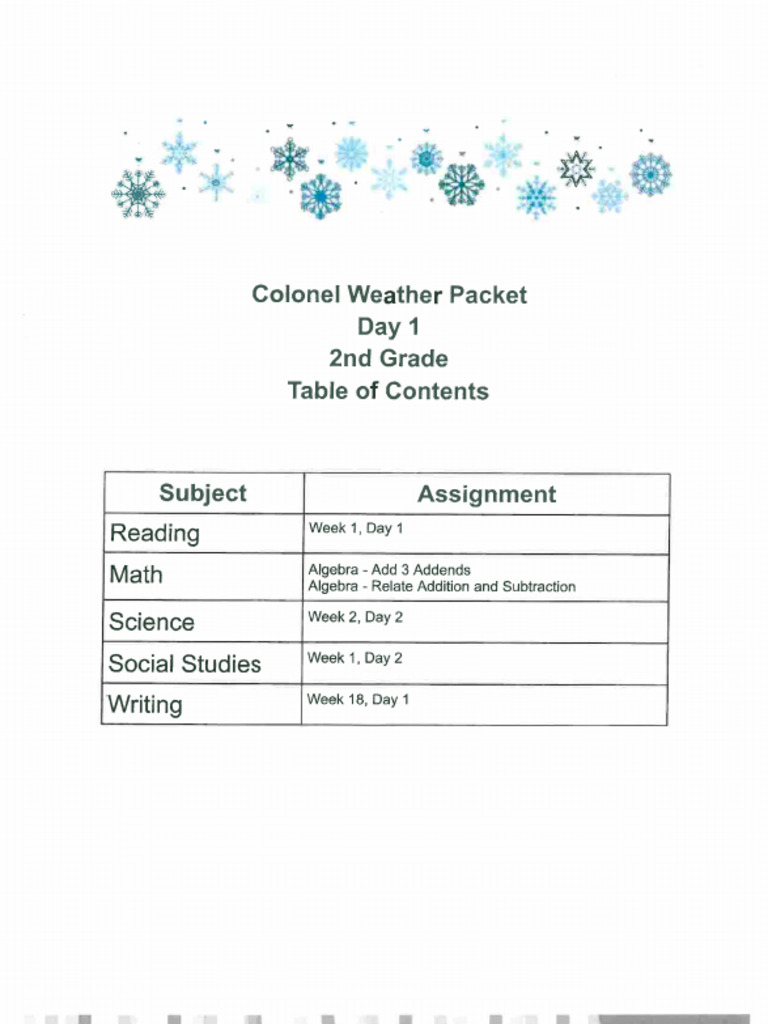 2nd Grade CW Packet Days 1 - 5 | PDF